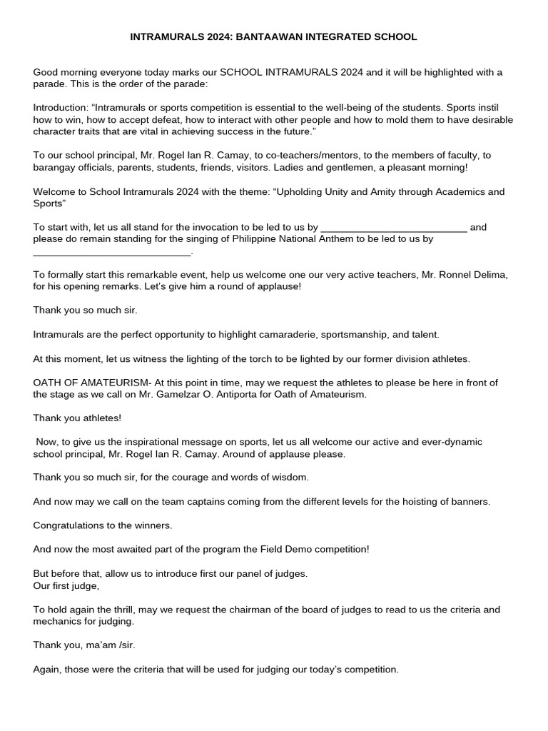 Intramurals Script Final | PDF | Sports & Recreation