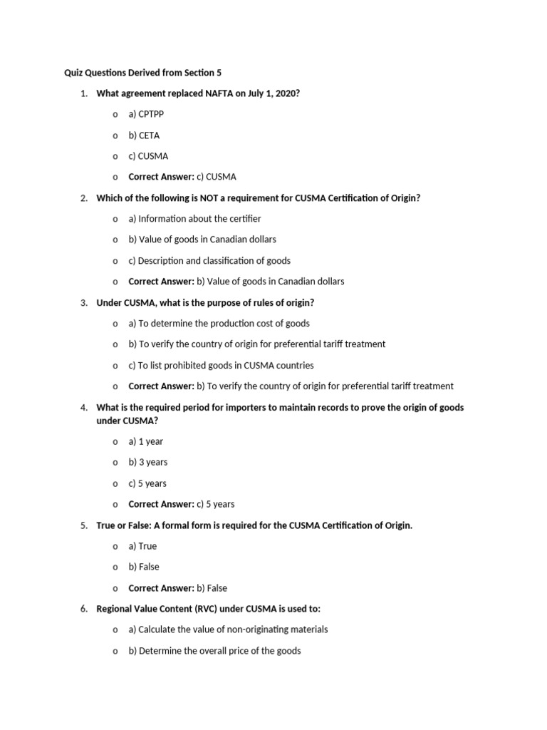 CUSMA Canadas Most Significant Trade Agreement - QA | PDF | World ...