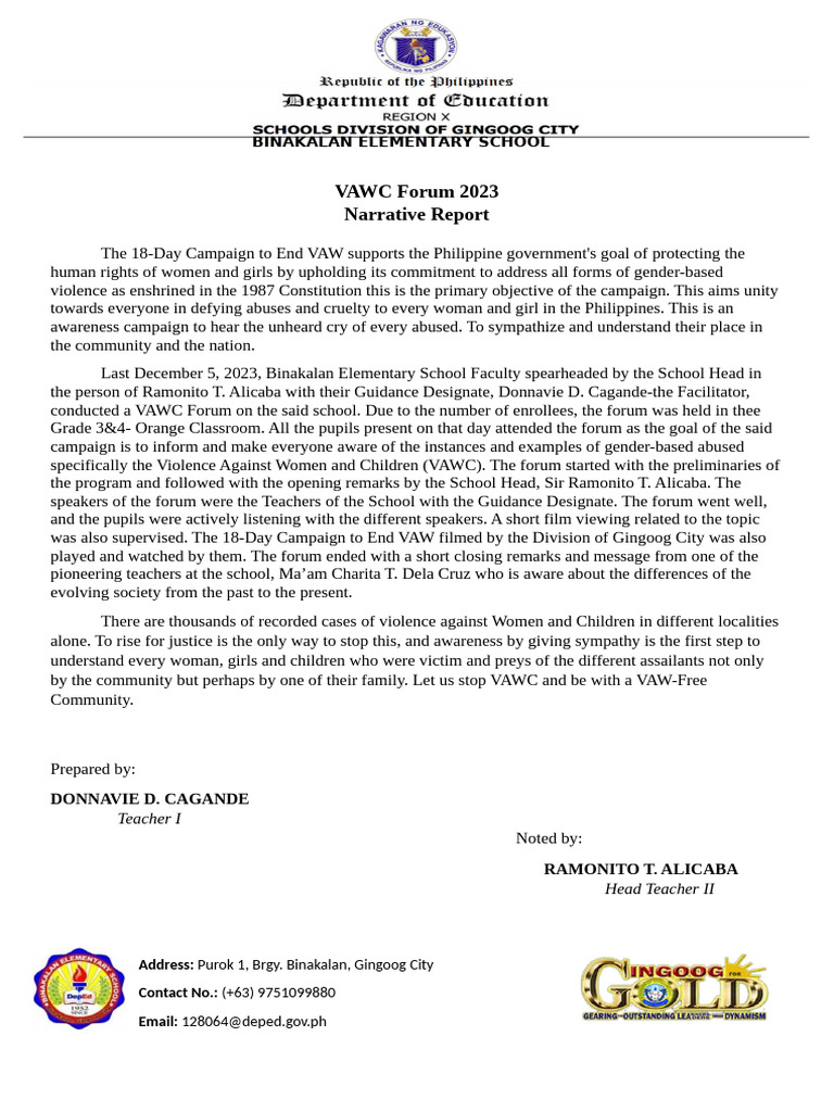 VAWC Forum 2023 Narrative | PDF | Injustice | Human Rights