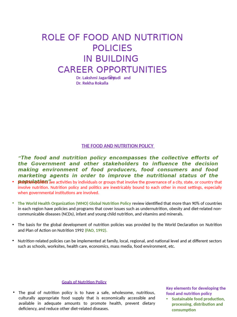 Role of Food and Nutrition Policies in Building Career Opportunities ...