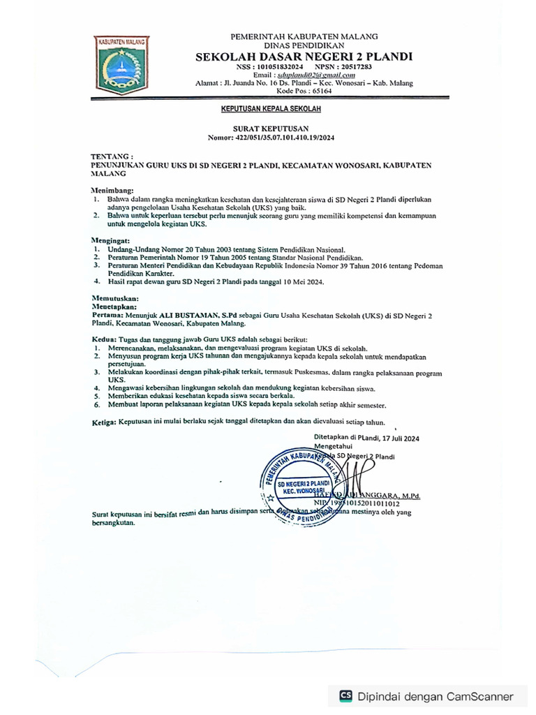 Contoh SK Tim Uks SD | PDF