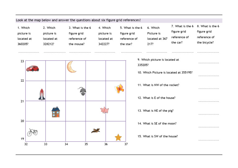 Look at The Map Below and Answer The Questions About Six Figure Grid ...