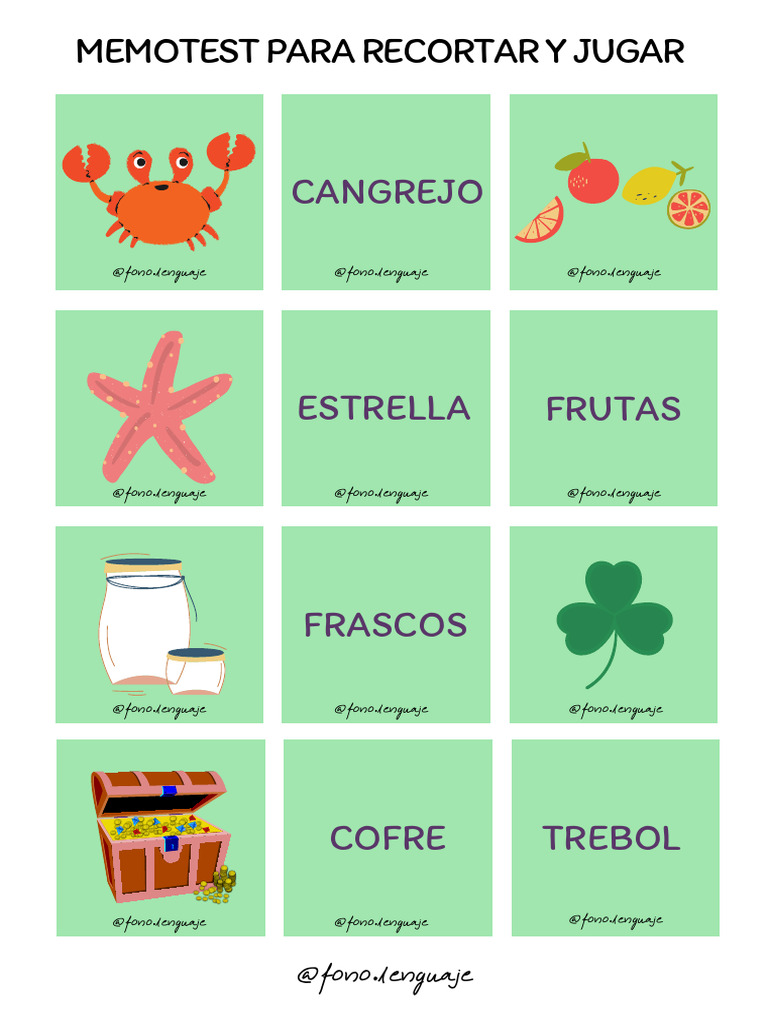 MEMOTEST Grupos Consonánticos - R - Dibujo + Palabra | PDF