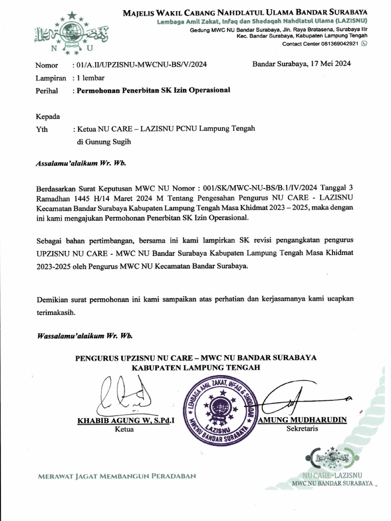 Surat Permohonan Revisi SK Izin Operasional | PDF