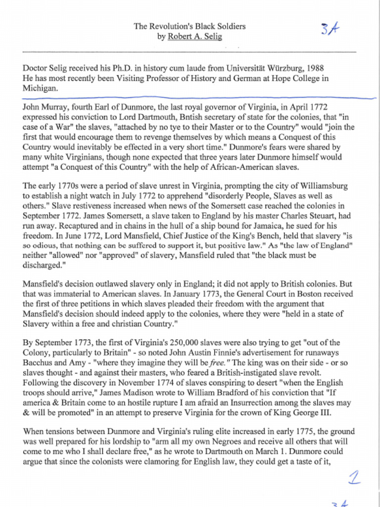American Revolution Slaves and Free Blacks | PDF