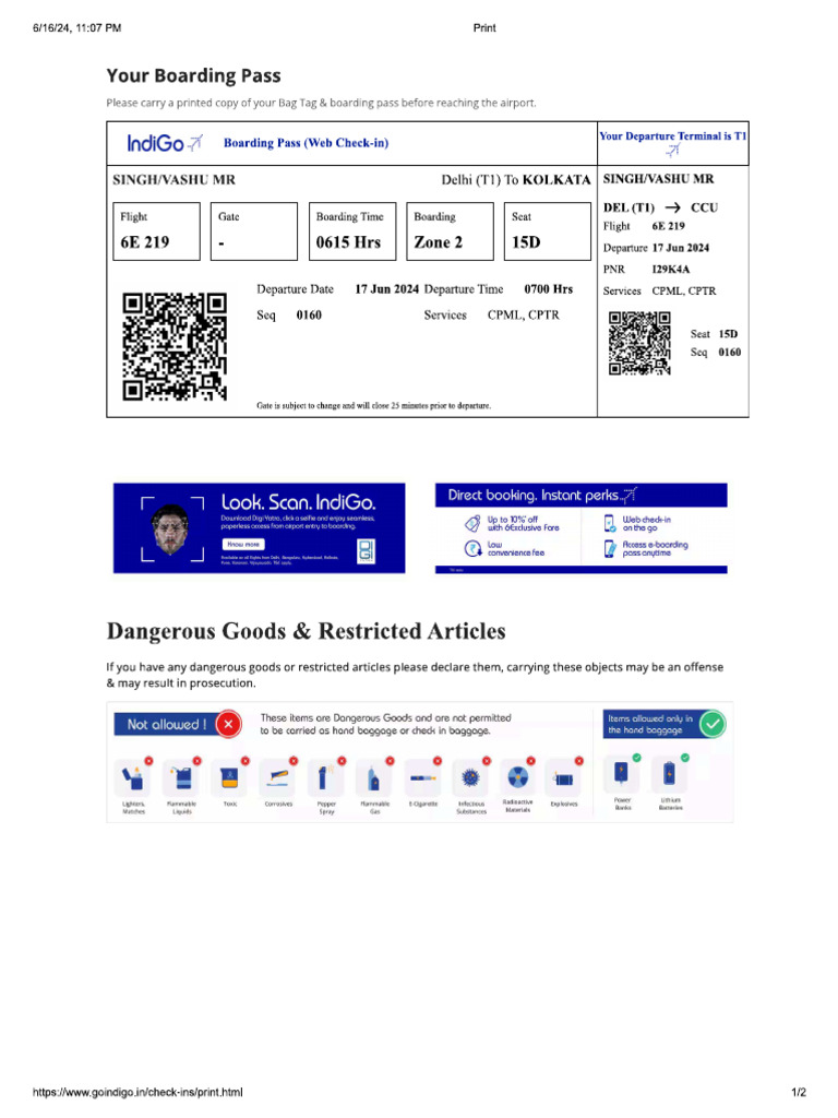 Flight Ticket Del To Kolkata | PDF
