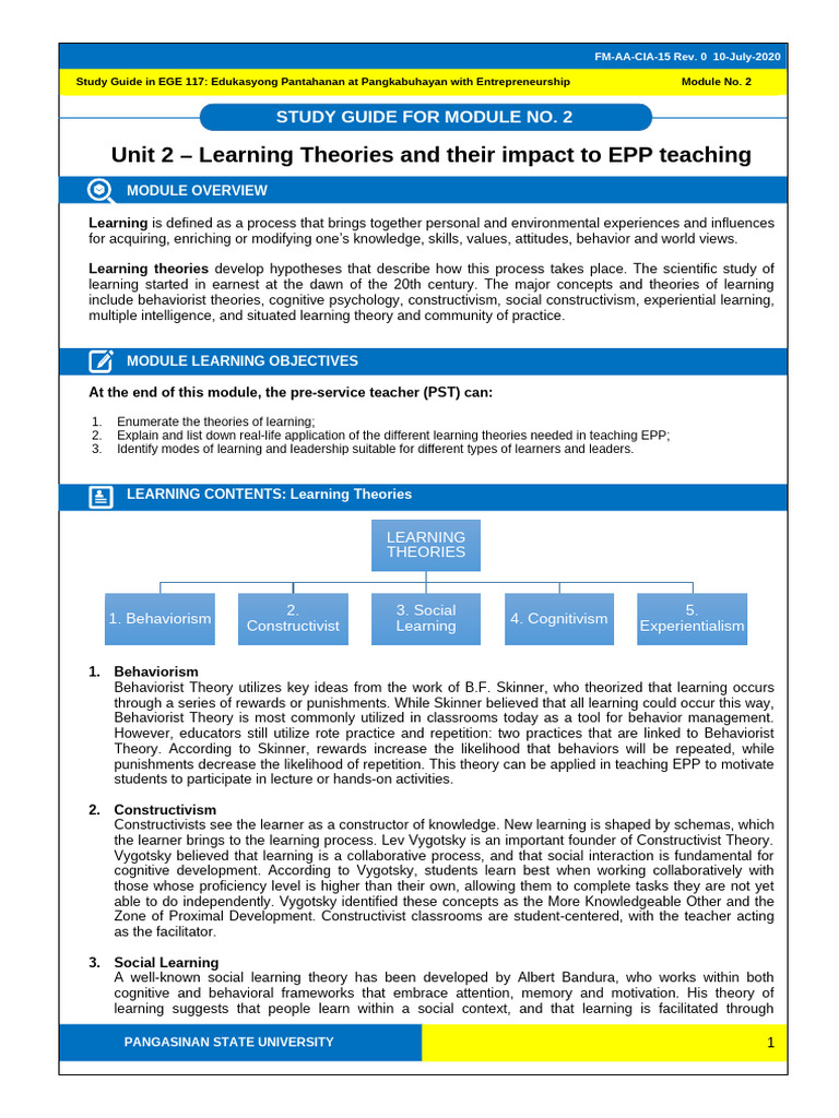 EGE-117EPP-SG2 (1) | PDF | Constructivism (Philosophy Of Education) | Learning
