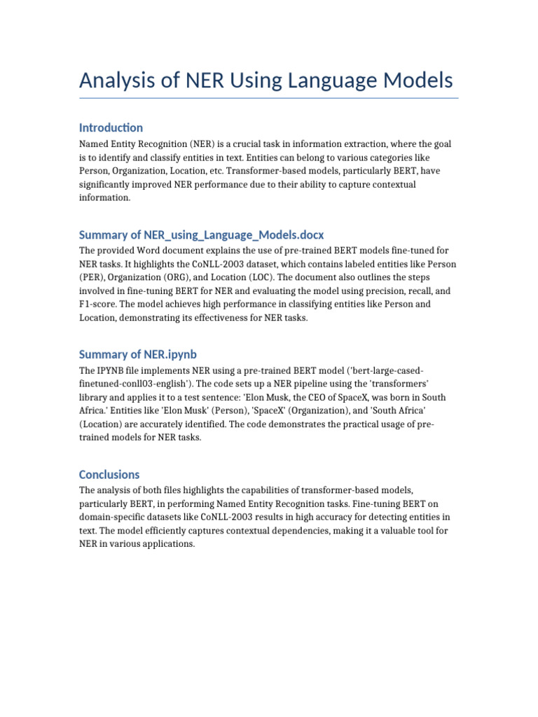 NER Analysis Summary | PDF | Art | Computers