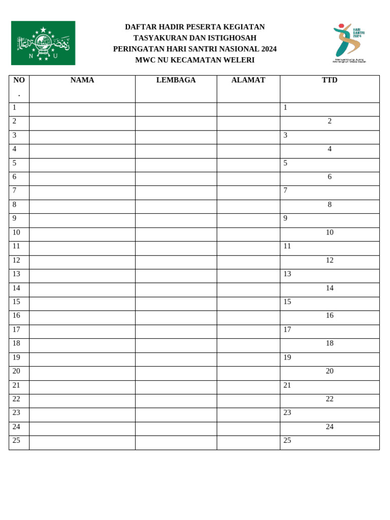 Template Daftar Hadir Kegiatan | PDF