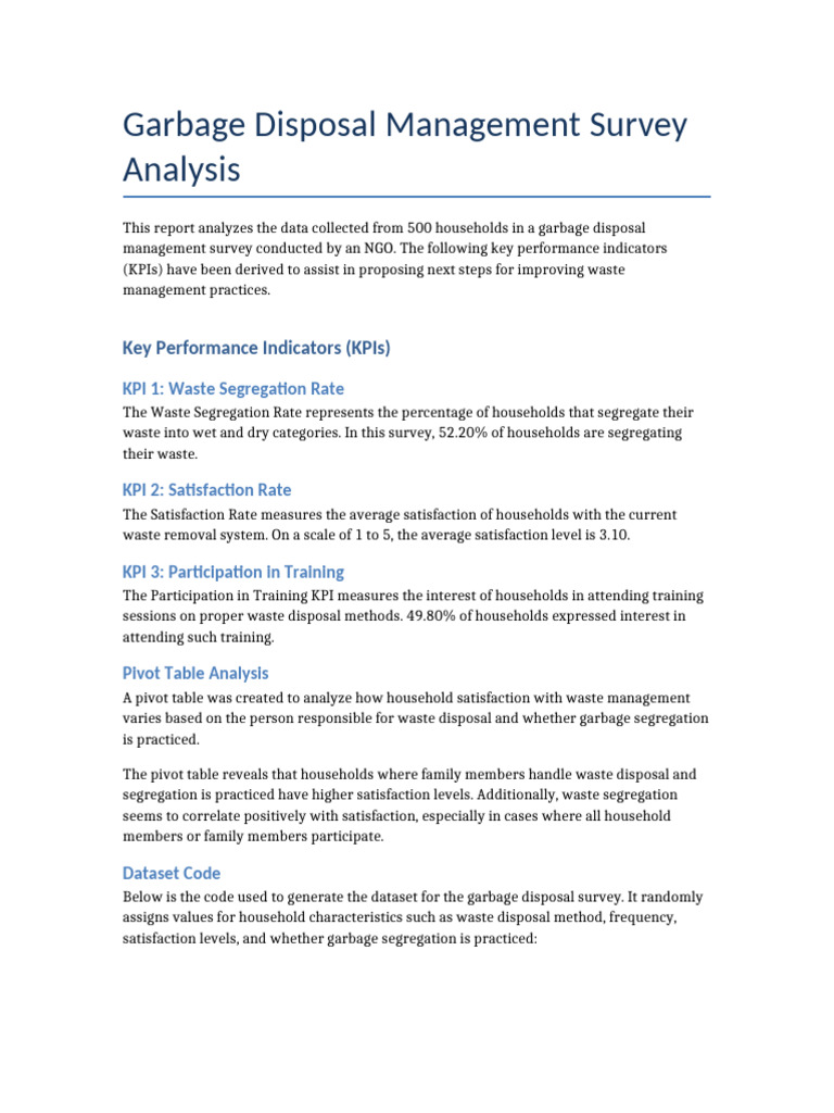 Waste Management Survey Report Final With Assumptions | PDF | Waste ...