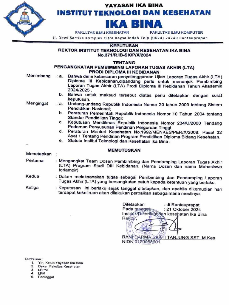 SK Pembimbing LTA 2024-2025-1 | PDF