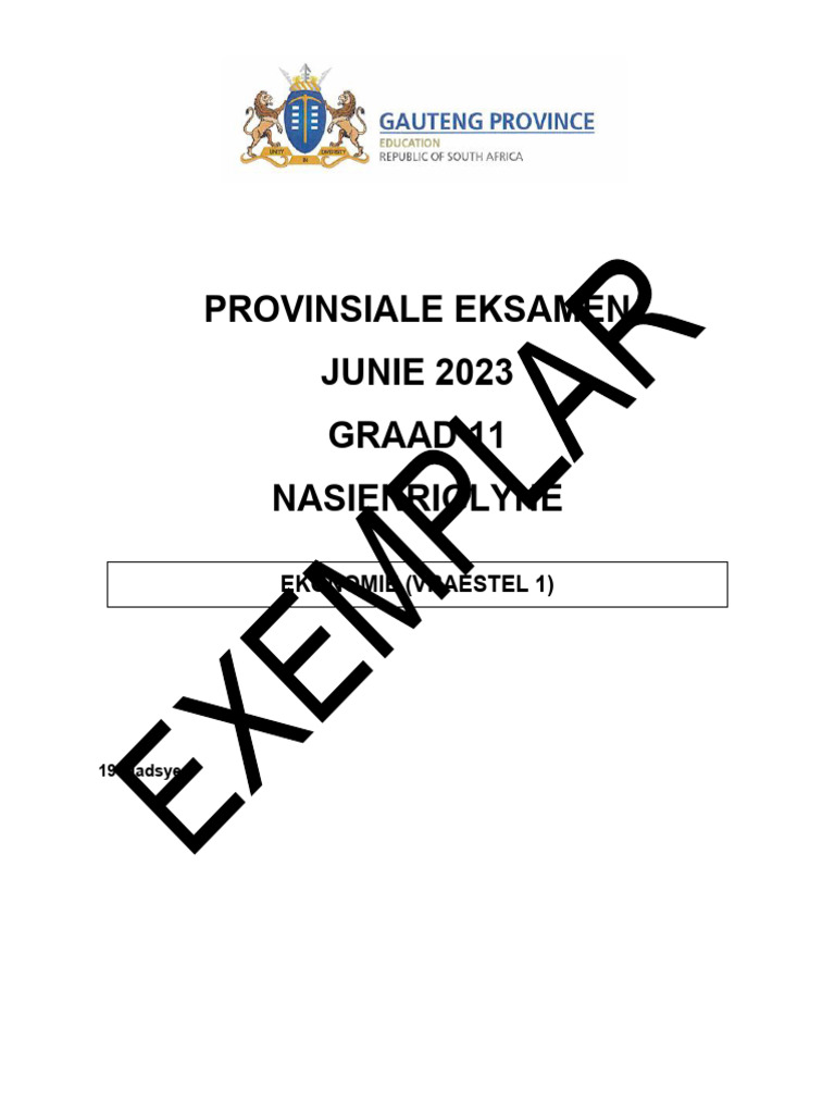 Grade 11 Provincial Examination Economics P1 (Afrikaans) June 2023 Possible Answers | PDF