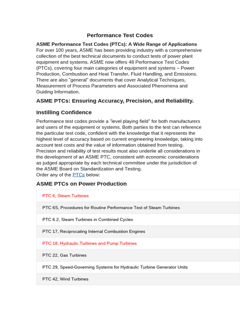 ASME Performance Test Codes Overview | PDF | Heat Exchanger | Boiler