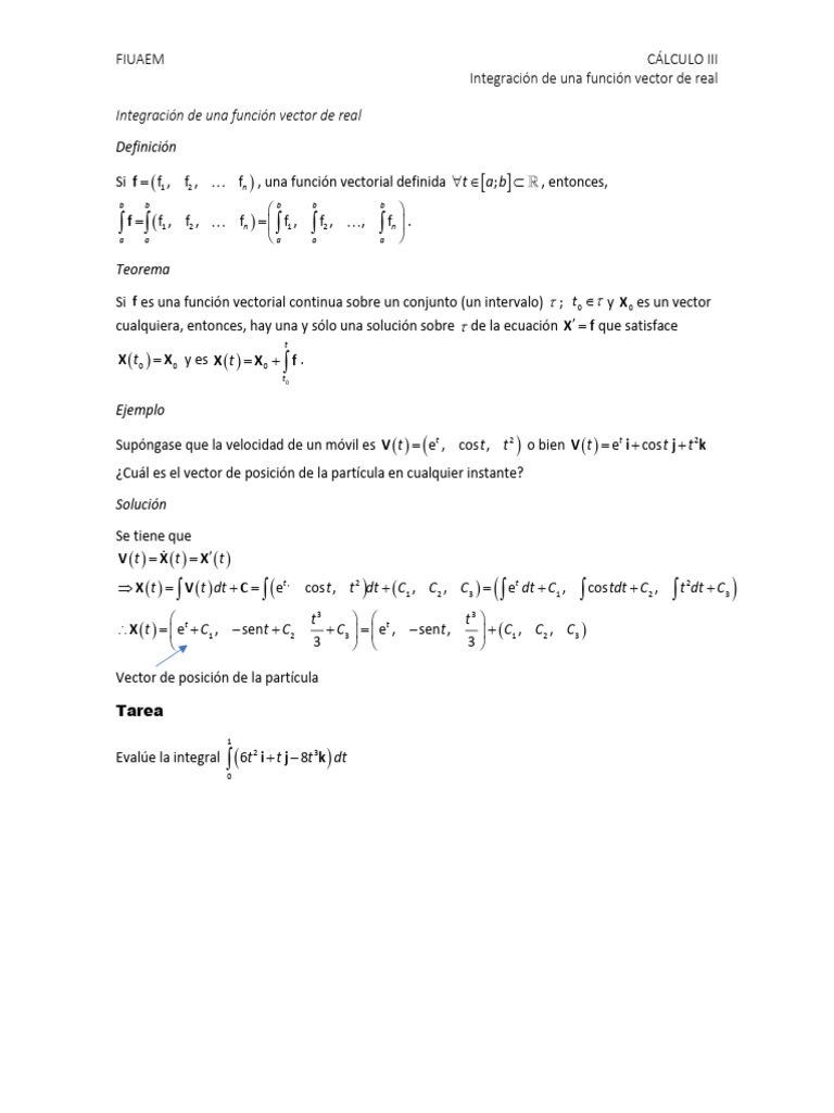 CIII 04 Integración de Una Función Vector de Real | PDF | Integral | Vector Euclidiano