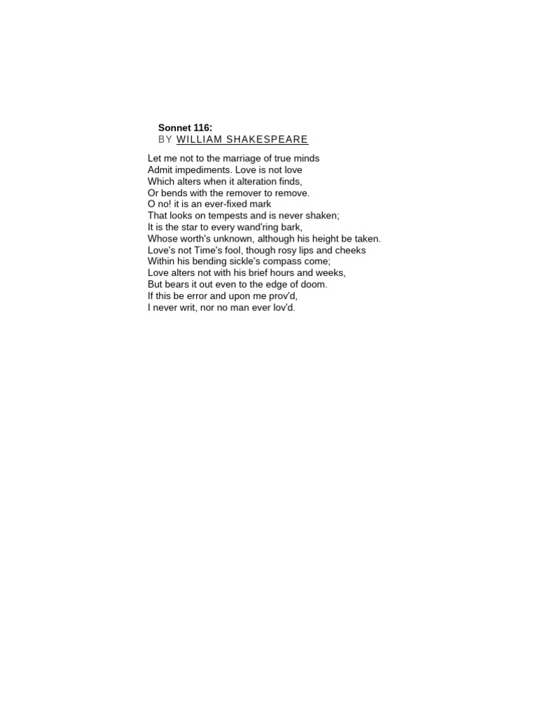 Analysis of Shakespeare's Sonnet 116 | PDF