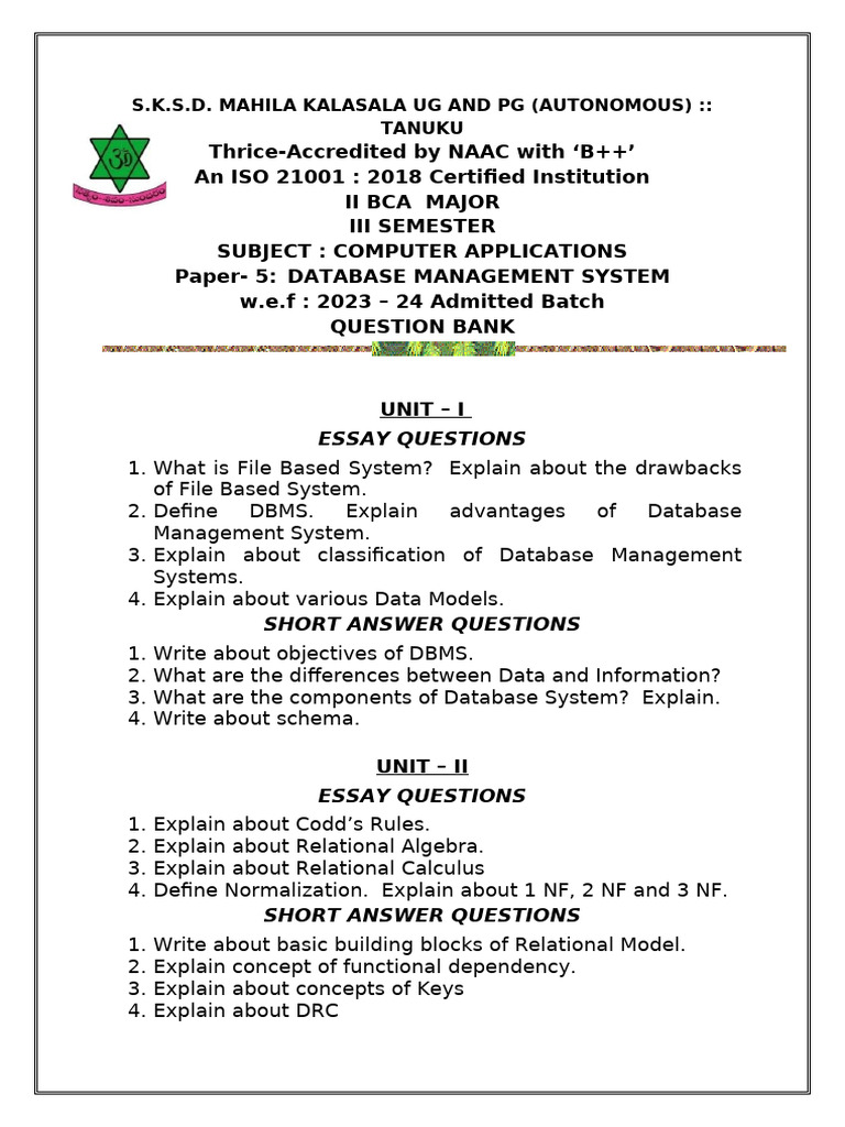 dbms bca m5 | PDF | Sql | Databases