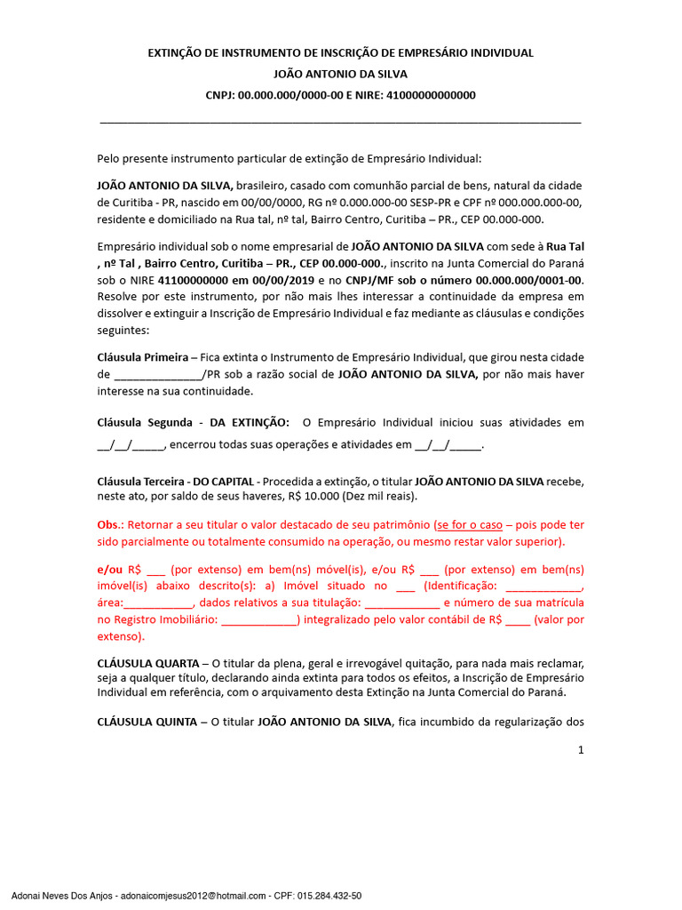 Extinção de Empresário Individual | PDF | Finanças e Administração de ...