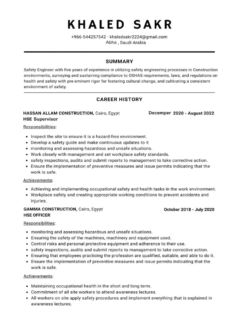 Khaled Sakr (Hse Engineer) | PDF