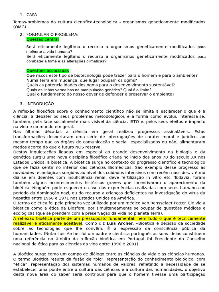 Ética dos Organismos Geneticamente Modificados | PDF | Bioética ...