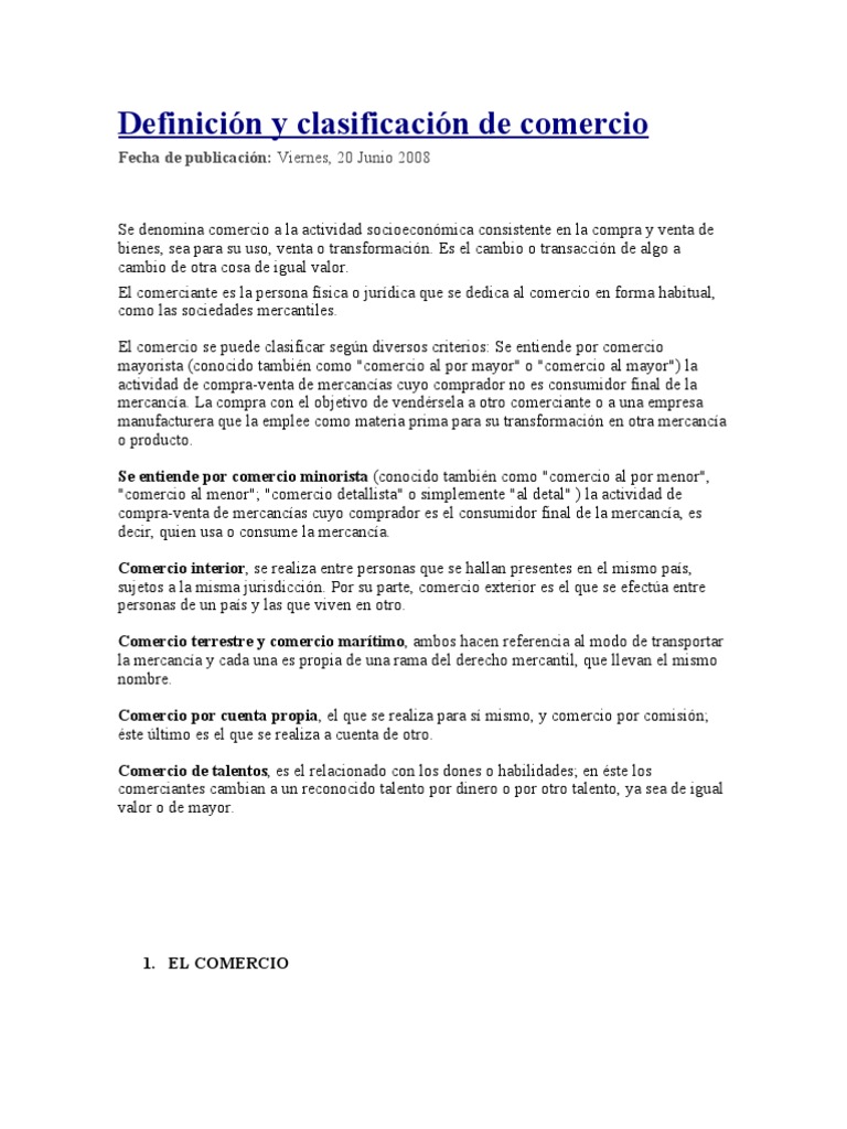 Definición y Clasificación de Comercio | PDF | Instrumento negociable ...