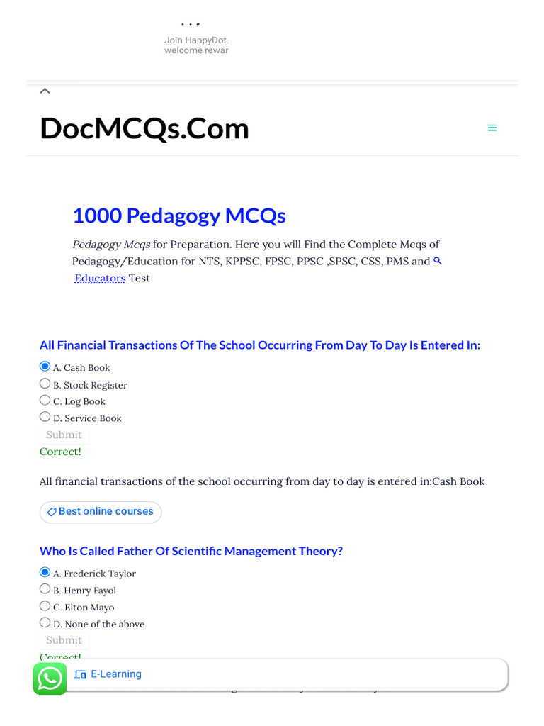 1000 Pedagogy MCQs FPSC PPSC PDF DocMCQs - Com 10 New | PDF | Multiple ...