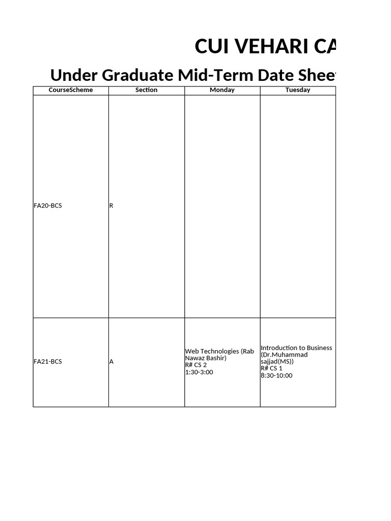 Mid Term Date Sheet v3 Updated | PDF | Computing | Computer Science