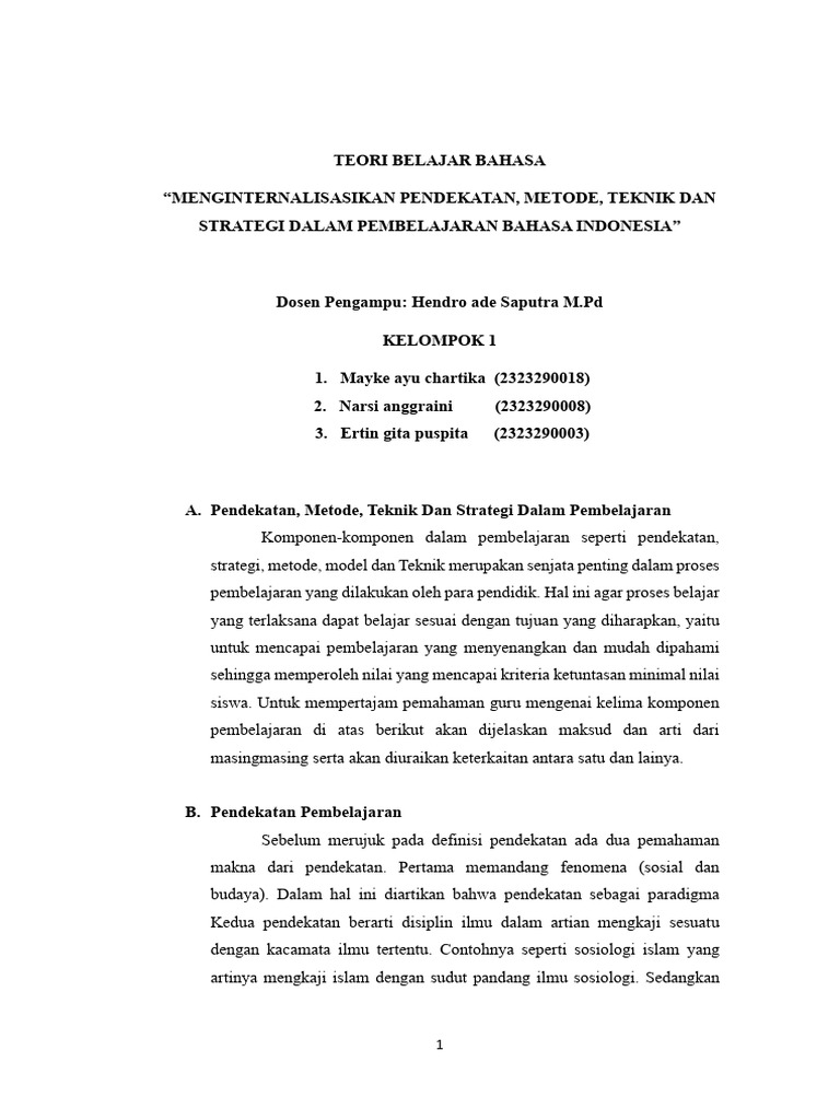Teori Belajar Bahasa Kel. 1 | PDF