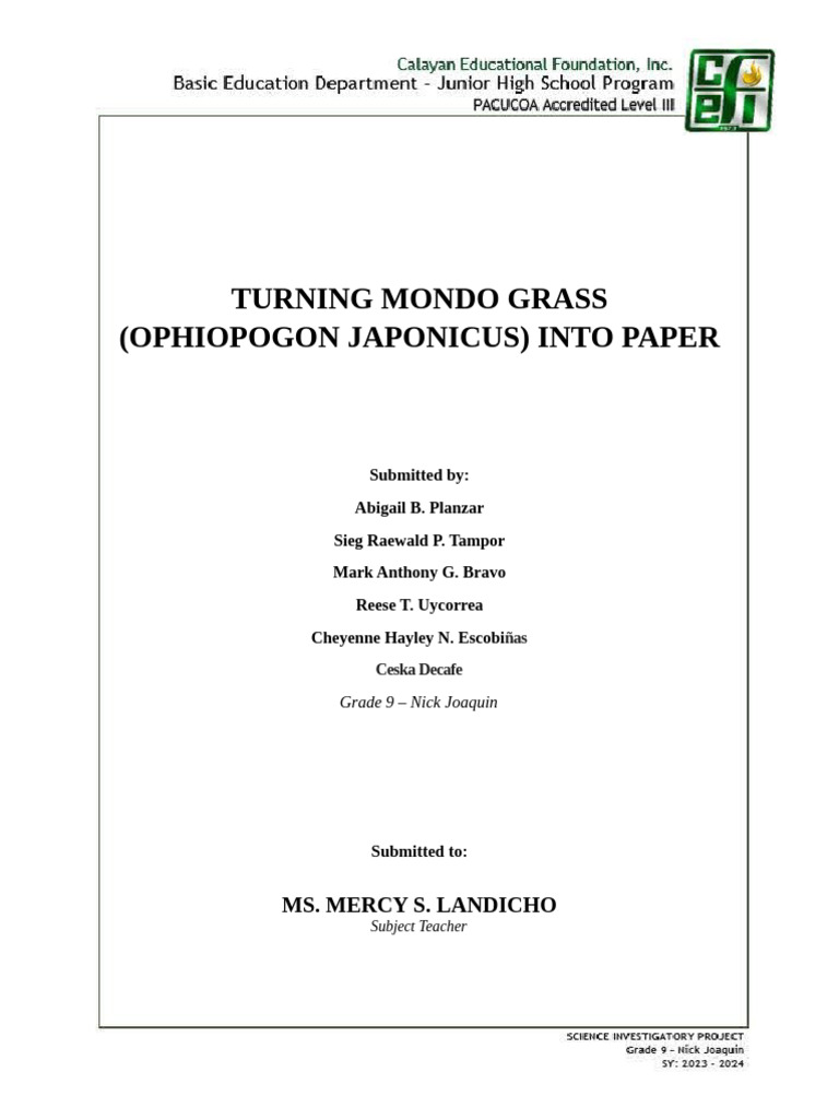 Science Investigatory Project 1 | PDF | Paper | Pulp (Paper)