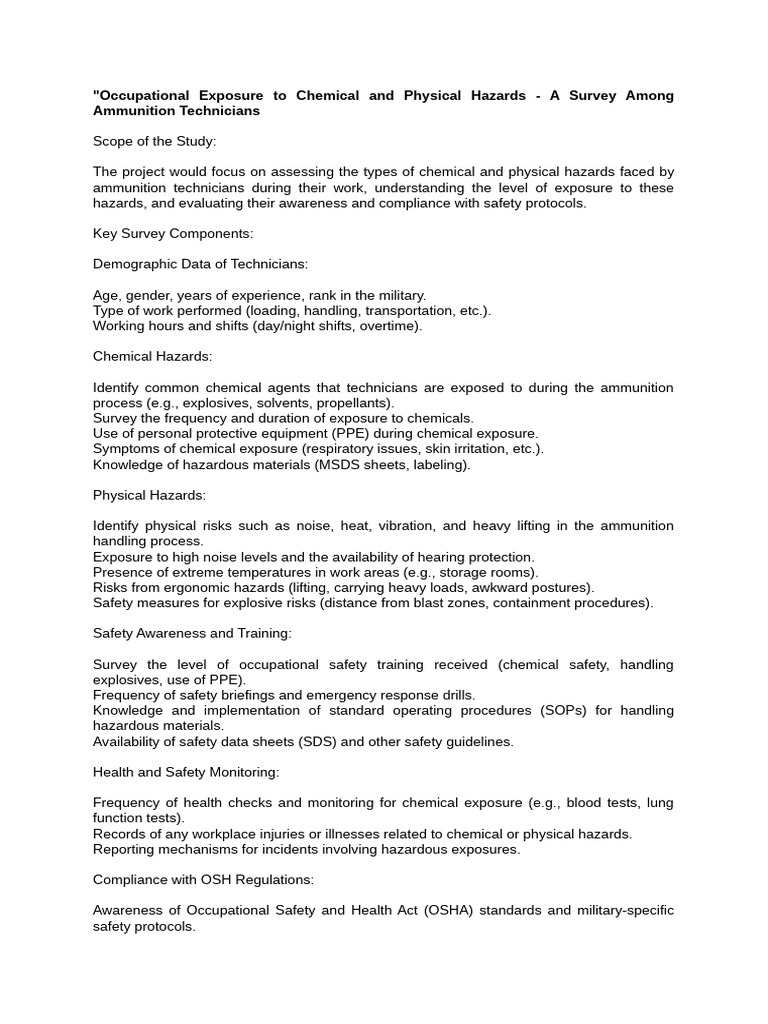 Occupational Exposure To Chemical and Physical Hazards | PDF ...