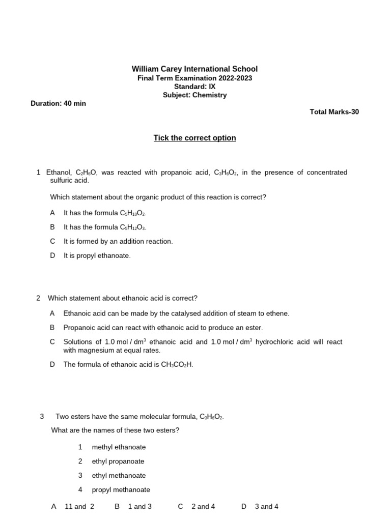 Chemistry-9 p1 | PDF | Ester | Ethanol