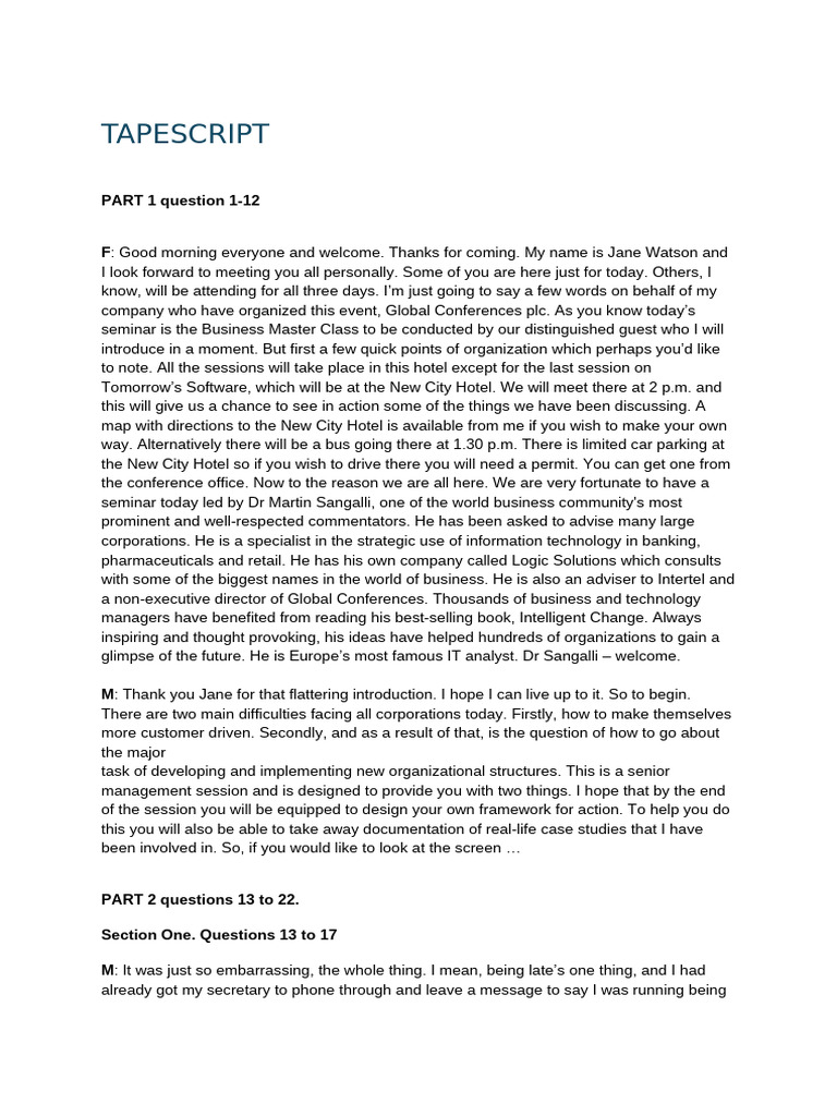 Tapescript-Key-Listening (Bec C1) | PDF