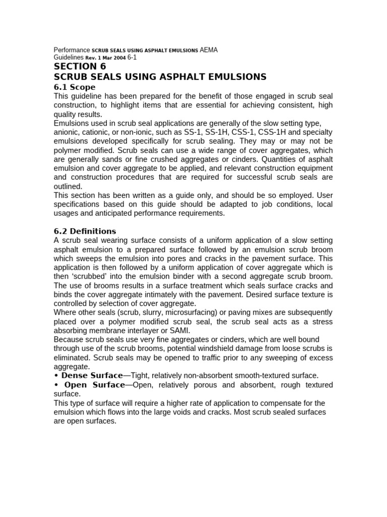 Performance SCRUB SEALS USING ASPHALT EMULSIONS AEMA | PDF | Road ...