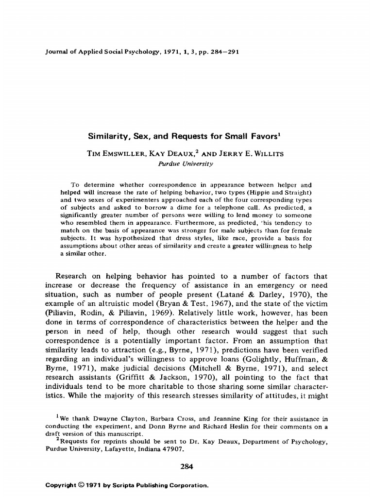 Similarity, Sex and Request For Small Favor | PDF | Psychological ...
