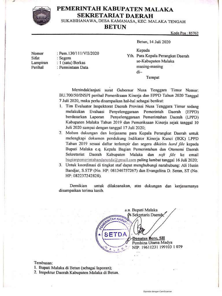 Permintaan data pendukung IKK pada LPPD Tahun 2019 | PDF