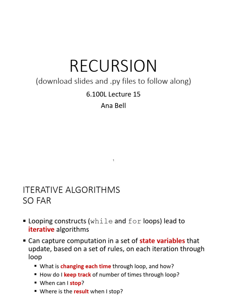 Lecture 15 - Recursion | PDF | Scope (Computer Science) | Recursion Lecture 15 - Recursion | PDF | Scope (Computer Science) | Recursion