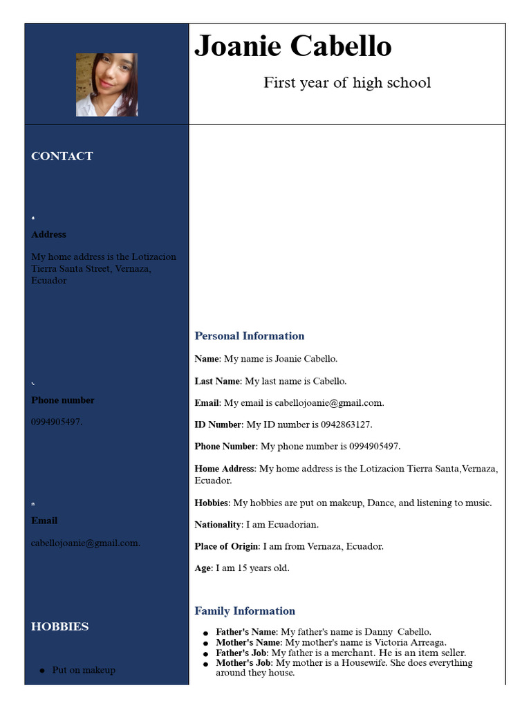 Teen's Personal Profile | PDF