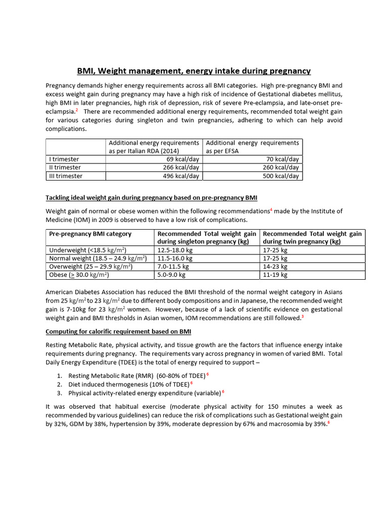 BMI, Weight Management and Energy Intake During Pregnancy | PDF ...