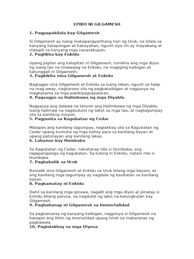 Epiko Ni Gilgamesh Buod | PDF
