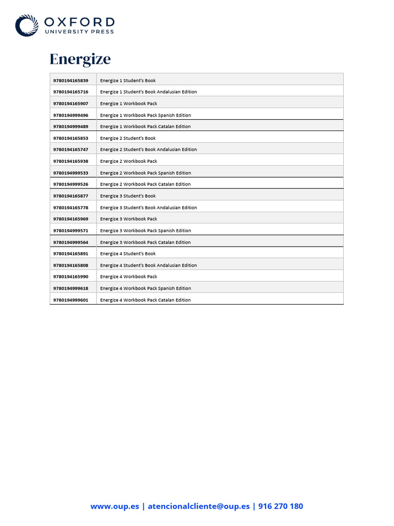 OUP ISBNs Energize | PDF | Foreign Language Studies