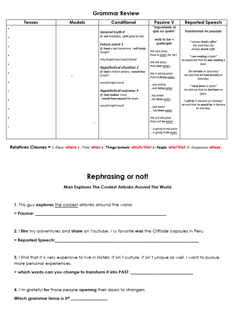 Grammar Review | PDF | Perfect (Grammar) | Semantic Units