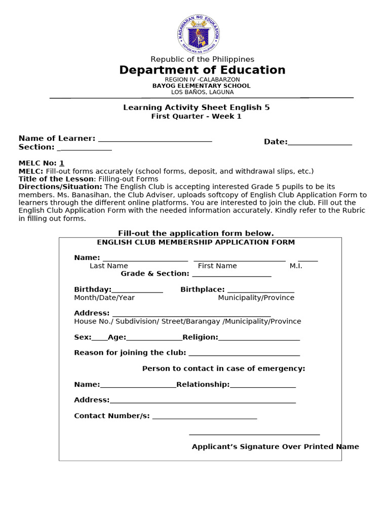 Eng - G5 - Q1 - W1 - Activity Sheet With Rubric | PDF | Rubric (Academic) | Cognition