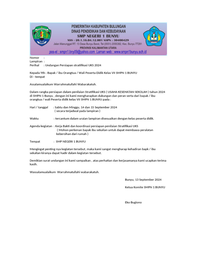 Undangan Kerja Bakti Stratifikasi Uks Spansa 2024 | PDF