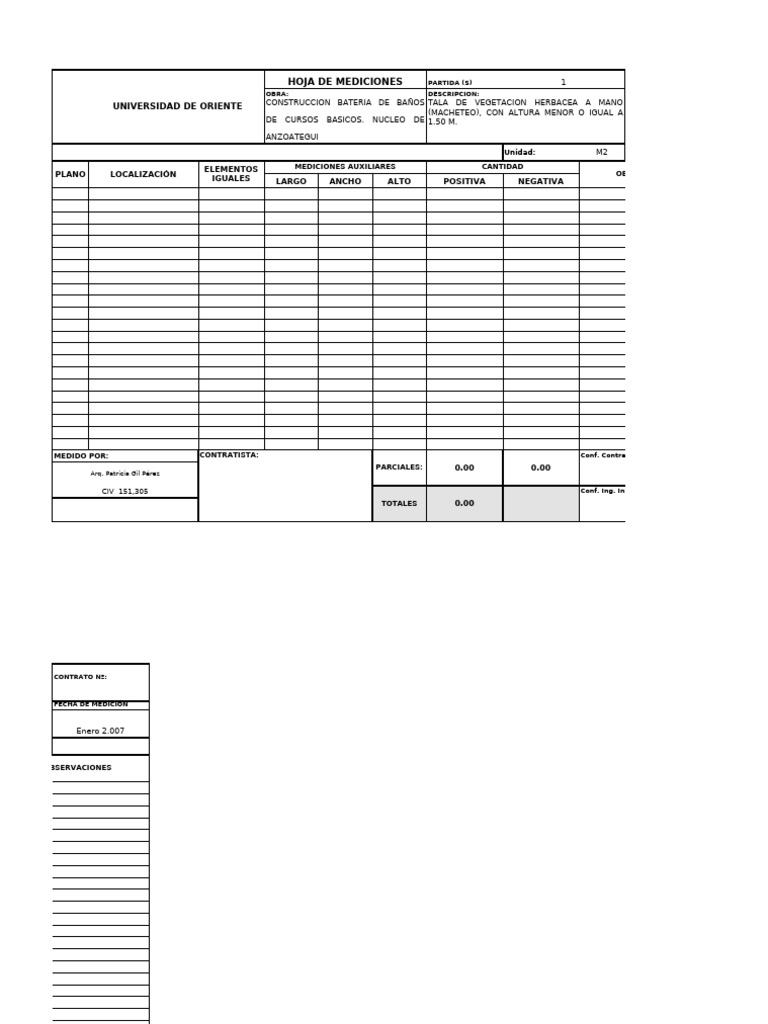 Hoja de Mediciones Baños | PDF