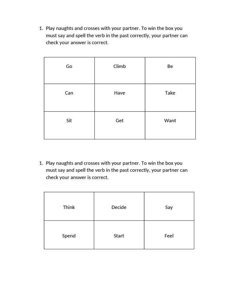 Naughts and Crosses Past Tense Game | PDF
