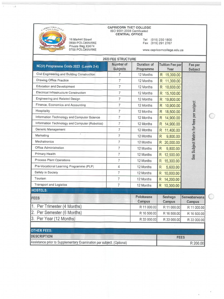 2023 Approved Fees All Courses | PDF