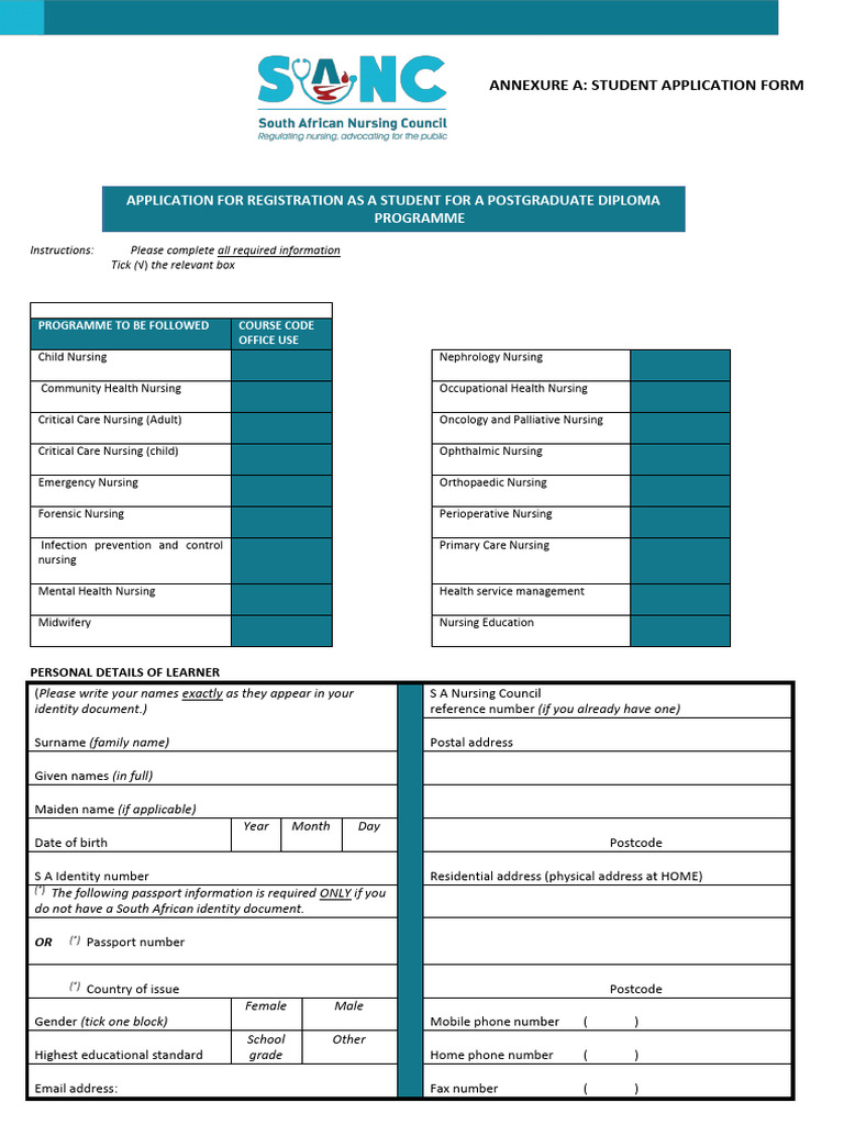 Annexure A For The Student Application Form | PDF | Nursing