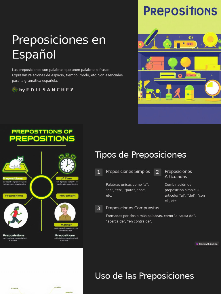 Preposiciones en Espanol (1) | PDF | Preposición y Postposición | Gramática
