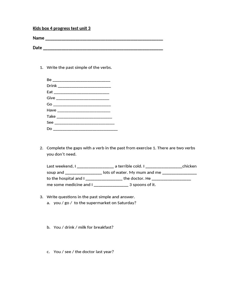Kids Box 4 Unit 3 Progress Test | PDF