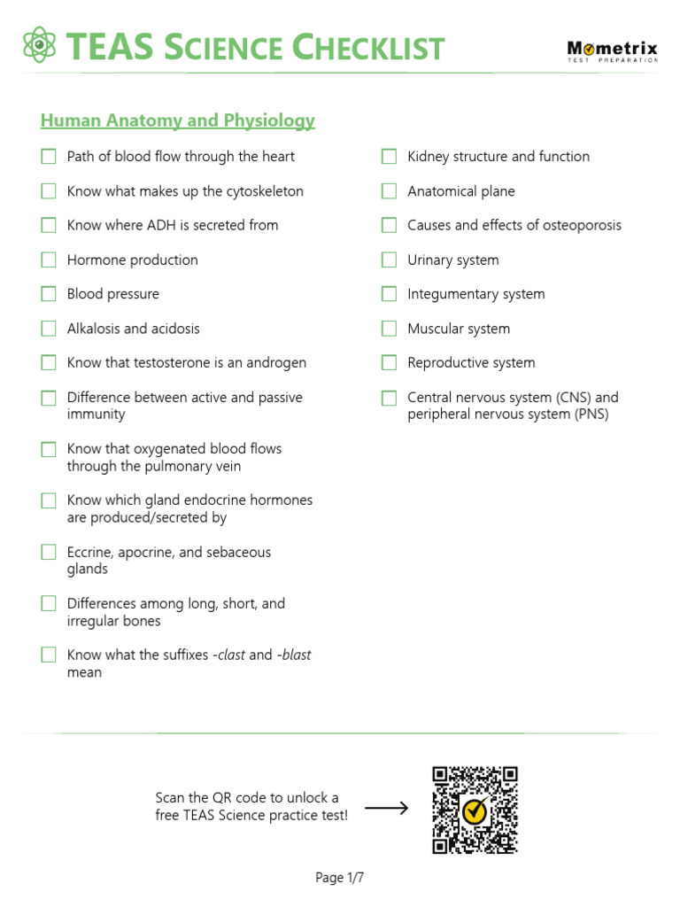 ATI TEAS 7 Checklist | PDF | Cell (Biology) | Area