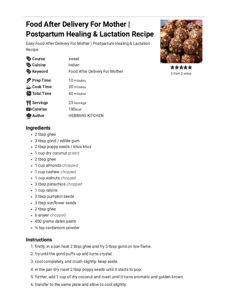 Food After Delivery For Mother - Postpartum Healing & Lactation Recipe ...